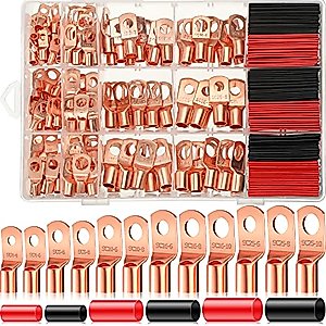 Sieral 400 Pcs Copper Wire Lugs with Heat Shrink Set, AWG2 4 6 8 10 12, 200 Battery Cable Ends Rings Terminal Connectors Tubing Assortment Kit,