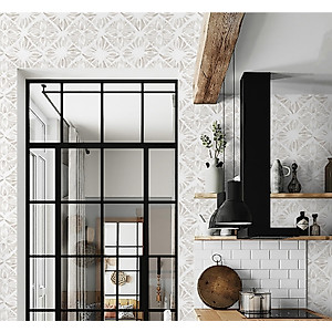 Fiula Geometric Peel and Stick Wallpaper Boho wallpaper78.7 "x16.1" White and Gray Wallpaper White Contact Paper Removable Wallpaper for Bedroom Waterproof Removable Shelf Liner Decal Vinyl Roll