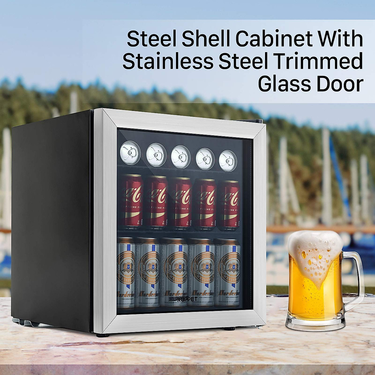 KUPPET Mini Fridge Cooler - 62 Can Beverage Refrigerator Glass Door for Beer Soda or Wine, Glass Door Small Drink Dispenser Machine Clear Front Removable for Home, Office or Bar, 1.6Cu.Ft