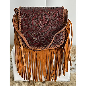 womens cross body bag western cowgirl floral tooled shopper purse brown