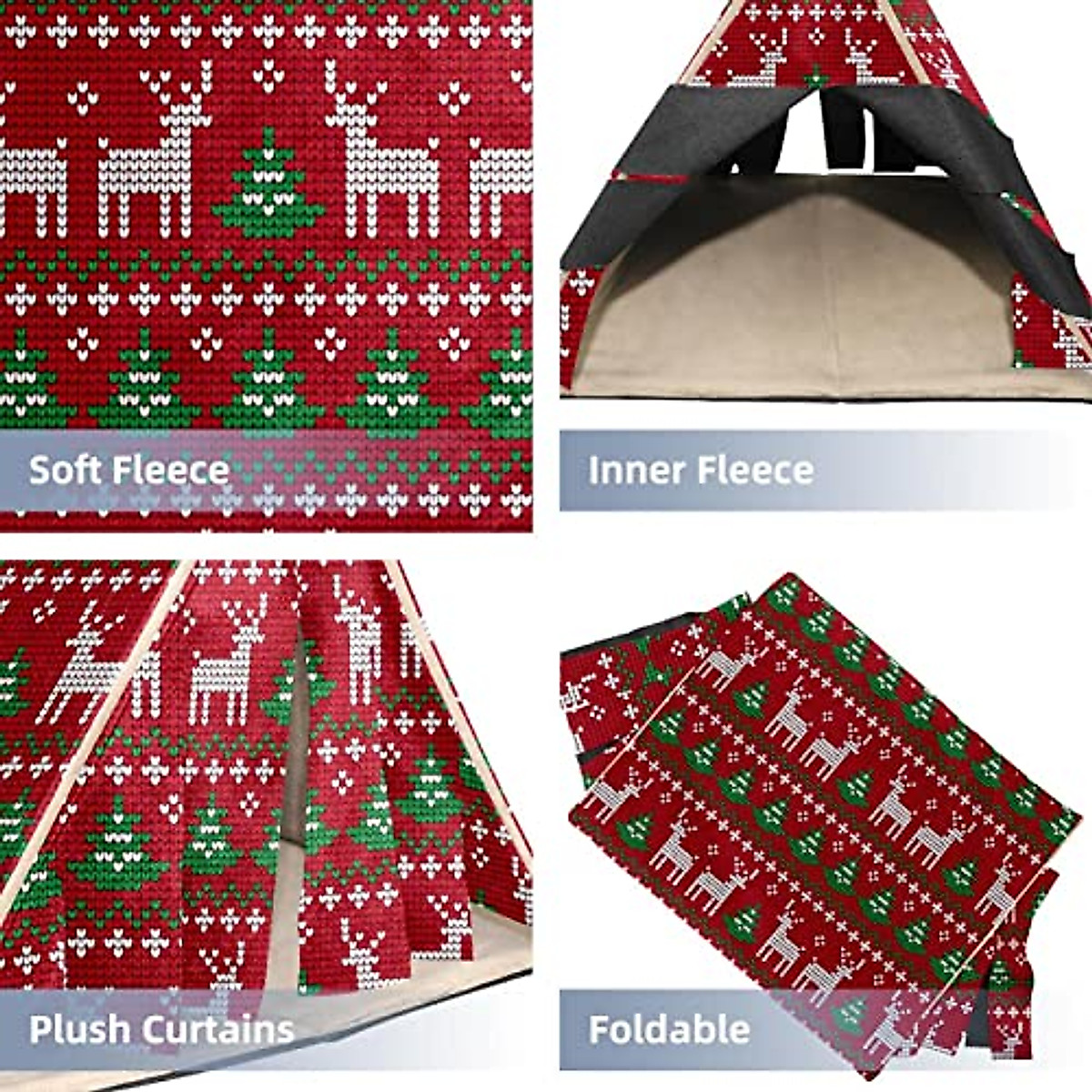 enheng Small Pet Hideout Red Christmas Knitting Pattern Hamster House Guinea Pig Playhouse for Dwarf Rabbits Hedgehogs Chinchillas