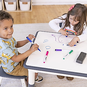 ECR4Kids Rectangle Dry-Erase Activity 2 Adjustable Height Plastic Grey Childrens-Table-and-Chair-Sets