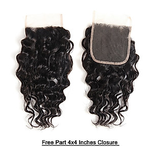Malaysian Water Wave Bundles with Closure 12A Bundles Human Hair Ocean Wave Wet & Wavy Human Hair Bundles with Lace Closure 100% Human Hair Extensions Remy Hair Bundles (8 8 8+8inch)