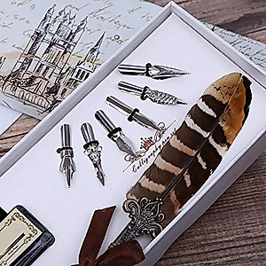 Quill Dip Pen, European Retro Feather Dip Pen Set 5 Replaceable Nibs Calligraphy Writing Pen