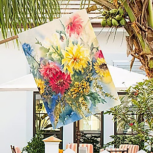 Pickako Seasonal Watercolor Summer Spring Floral Flowers Colorful Dahlias House Flag 28 x 40 Inch, Double Sided Large Garden Yard Welcome Flags Banners for Home Lawn Patio Outdoor Decor