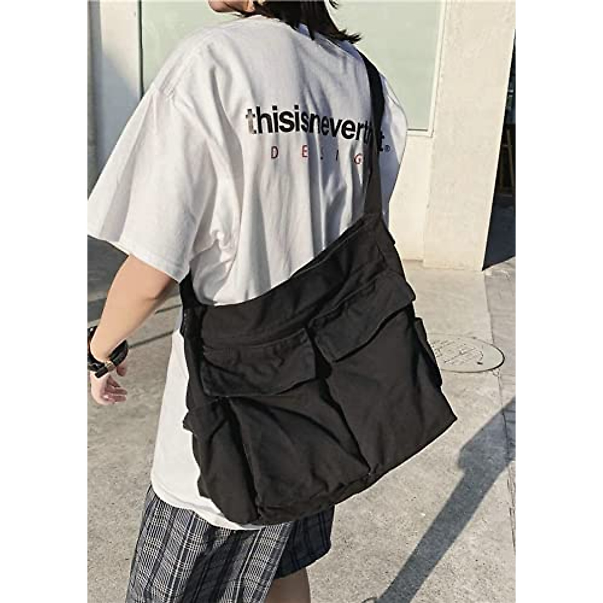 Large Hobo Bag Crossbody Shoulder Bag with Multiple Pockets Canvas Messenger Tote Bag for Women and Men