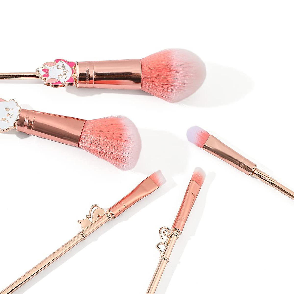 Marie Cartoon Cat Makeup Brushes - 5pcs Cute Animal Designed Soft Pink Makeup Brushes Set, Professional Cosmetic Tool Kit Pink Drawstring Bag Included for Girls and Women (5PCS)
