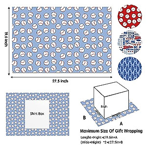 Dtiafu Baseball Wrapping Paper - 12 folded sheets with 4 classic baseball designs - Birthday Wrapping Paper for Boys Kids Men Sport Party - 20 X 28 Inches Per Sheet