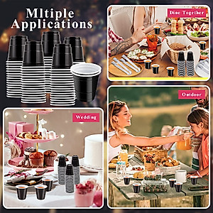 Cynquma 200Pcs 2 oz Black Plastic Shot Glasses, Disposable Mini Party Cups for Drinking, Birthday Parties, Weddings, and Other Occasions