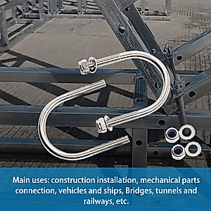 Aopin Round U-Bolts 1-1/2 inch 38mm M6 Inner Width 304 Stainless Steel 8pcs Self-Locking Nylon Insert Hex Nuts Flat Washers for Car/Motorhome/Sailing Trailer Replacement Part and Accessorie 4Pack