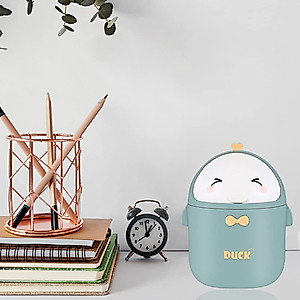 Ujk-TyLun Cute Desktop Trash Can Wastebasket and 120 Trash Bags, Creative Mini Garbage Can with Lid for Countertop Table, Tiny Plastic Storage Bin for Office, Kids Bedroom, 13 * 13 * 18.5cm (Green)
