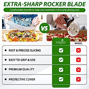 Morning Chef 12" Stainless Steel Mezzaluna Knife | Pizza Cutter | Chopper Dicer Mincer | Curved Blade with Steel Handles | Mezzaluna Sheath Pizza Cutter Rocker, Rocker Knife Veggie Cutter