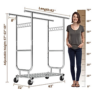 dgedby Clothes Rack Heavy Duty 620LBS For Hanging Clothes, Commercial Garment Rack Heavy Duty,Collapsible ＆ Portable Clothes Rack with Wheels,Rolling Clothing Racks Metal Clothing Rack (CR-H)
