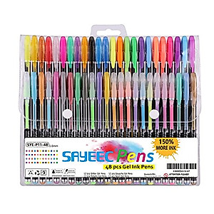 WITERY Gel Pens Set for Adult Coloring Books – Premium Ink Medium Tip Marker set Includes 48 Quantity Artist Quality Coloring Pens: 12 Glitters, 12 Metallic, 12 Pastels, 12 Highlighters