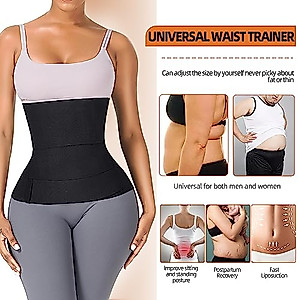 LWDUDE Upgrade Sweat Bands for Stomach Made of Natural Latex,Anti-curl Waist Trainers for Women Belly Fat .Waist Shaper for Women and Men is Suitable for Sports, Postpartum Recovery. Black