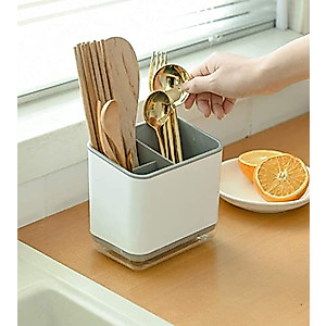 Utensil Holder, Kitchen Utensil Organizer Sponge Holder, Kitchen Sink Caddy with Drain Tray for Chopsticks, Spoon, Fork, Brush (Gray)