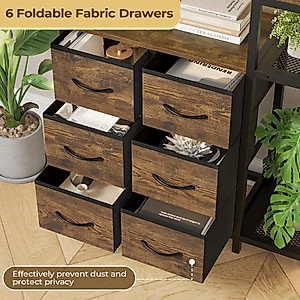 BTHFST Corner Bookshelf with 6 Fabric Drawers, Convertible Tall Bookcase 7 Tier, Industrial Book Shelf with Metal Frame, Wide Bookshelves for Living Room Home Office, Rustic Brown & Black