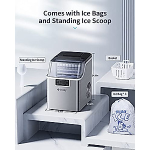 ecozy Portable Ice Makers Countertop, 44lbs Per Day, 24 Cubes Ready in 13 Mins, 2 Ways to Add Water, Self-Cleaning Ice Maker with Ice Bags/Ice Scoop/Ice Basket for Home Office Bar Party, Silver