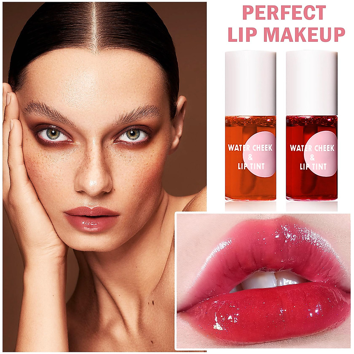 ZHISHUDL 2 Colors Lip Tint Stain Set,Lip Stain Long Lasting Waterproof,Moisturizing Liquid Lipstick Tinted for Cheek,Lip and Eyes,Lip Tint Non Stick Cup Tinta Para Labios (#01#02)