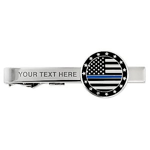 PinMart Thin Blue Line American Flag Police Engravable Personalized Tie Clip