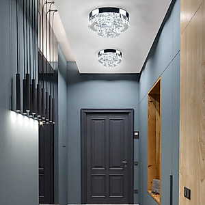 Cainjiazh Mini Chandelier LED Crystal Ceiling Light 2 Layers Flush Mount Ceiling Light Modern Chandelier Lighting for Hallway Staircase Kitchen Bathroom (Cool White)