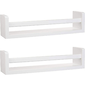 MASHBA Nursery Floating Shelf, Set of 2, White Wall Mounted Bookshelves for Organizing Books, Toy Storage, Knick Knacks, and Cute Home Decor