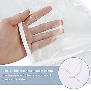 SelfTek 2 Pcs Rain Bonnet with Visor Clear Plastic Rain Hats, Waterproof Rain Scarf Pro-tect Hairstyle for Women Lady (Black)