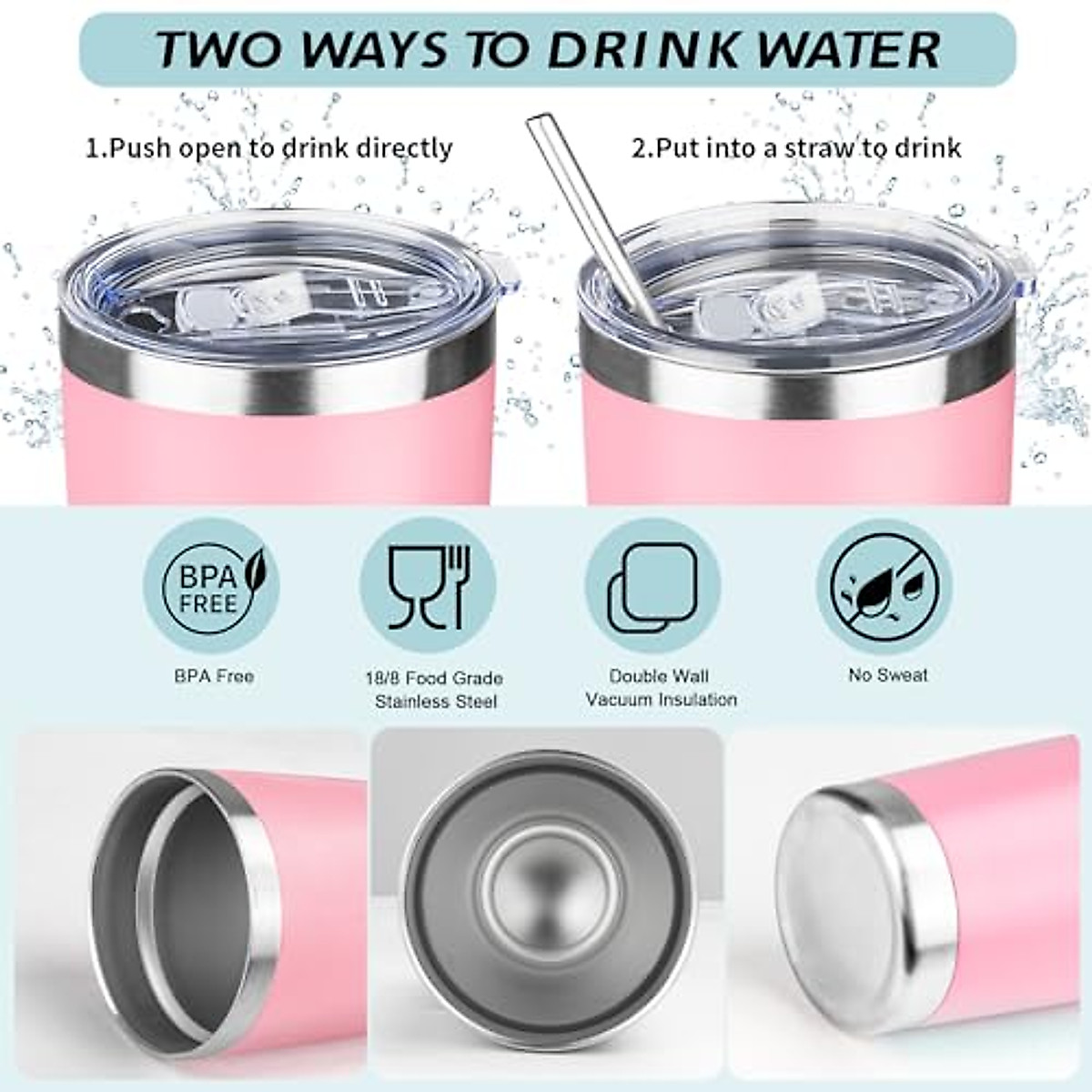 20oz Tumbler with Straw and Brush, Stainless Steel Vacuum Insulated tumbler, Double Wall Insulated Coffee Tumbler for Outdoor, Home, Travel,Office (Light pink,1pcs)