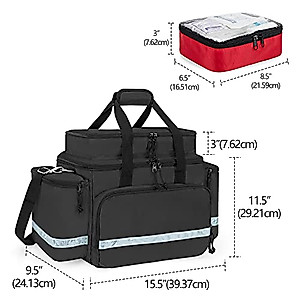 Damero First Aid Medical Bag, Medical Trauma Bag Empty with 2 Removable Pouches and Dividers, Ideal for EMT, EMS, Paramedics, Black