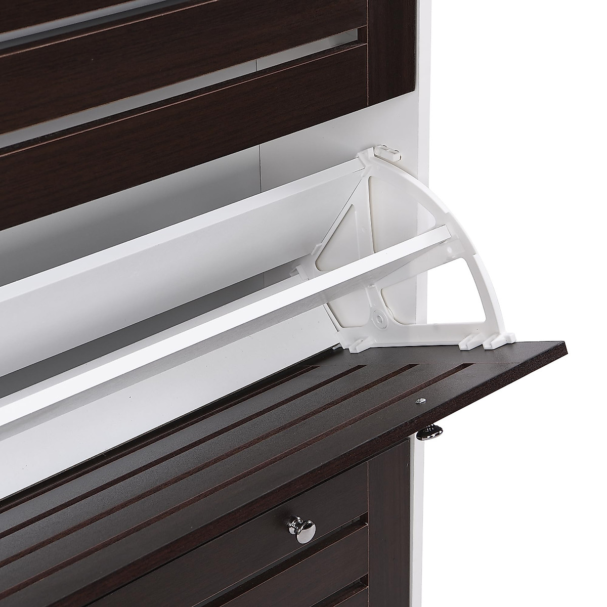 Goohome Sleek Design 24 Cubby Console Modern Mirror Organizer with 2 Tier & Doors, Shoe Cabinet for Entryway Home Hallway Apartment, Large, D- White