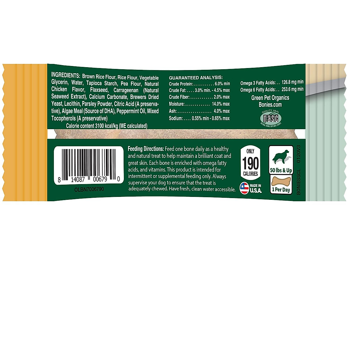 Bonies Natural Skin & Coat Formula Large-Sized Single Bone - Promote Silky Coat & Healthy Skin, Healthy Teeth & Fresh Breath, Low Calories - Chicken Flavor, 1 Bone