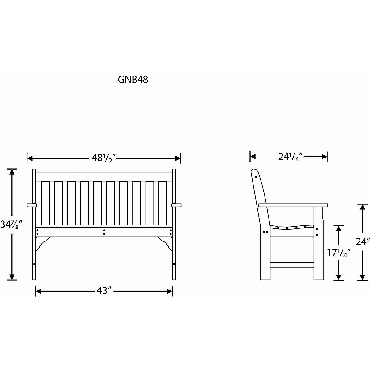 POLYWOOD GNB48TE Vineyard 48" Bench, Teak