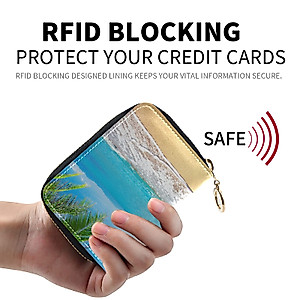 Tropical Palm Trees Sea Beach Credit Card Coin wallet, RFID Blocking Compact Women Leather Card Holder, Key Change Organizer, Zipper Purse Clutch Pouch Pocket