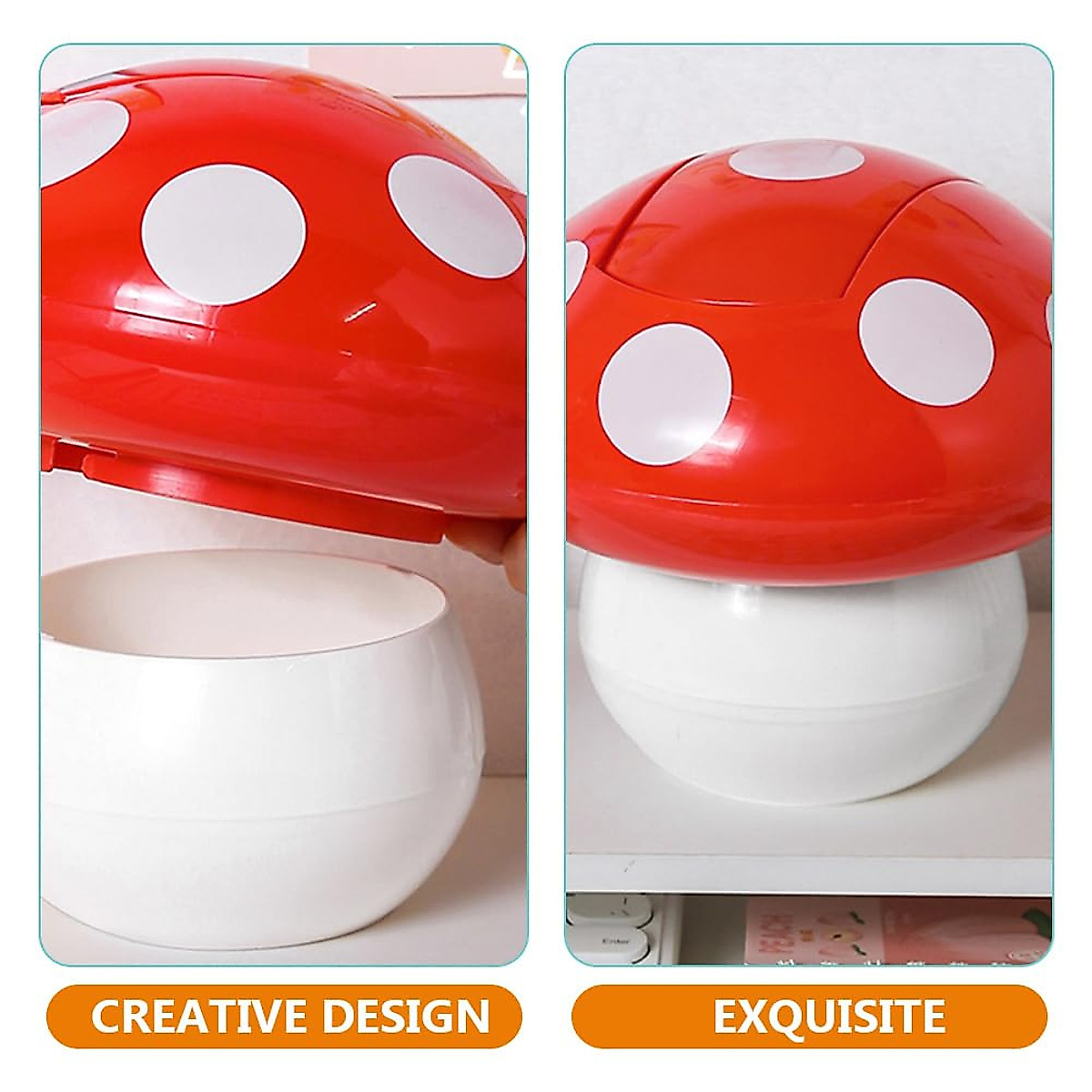 Cabilock Mushroom Trash Can Mini Trash Can with Lid Mushroom Basket Countertop Mini Garbage Cans Cute Mini Trash Can Pen Cup Holders for Desktop, Bedroom, Offices