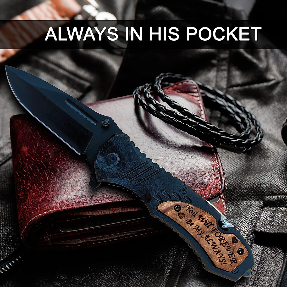 Smoky Tree Wedding Anniversary Present for Him - Gifts for Men Who Have Everything - Birthday Gift for Husband, Boyfriend - Fishing Gift for Men - Engraved Pocket Knives Multitool (You will forever)