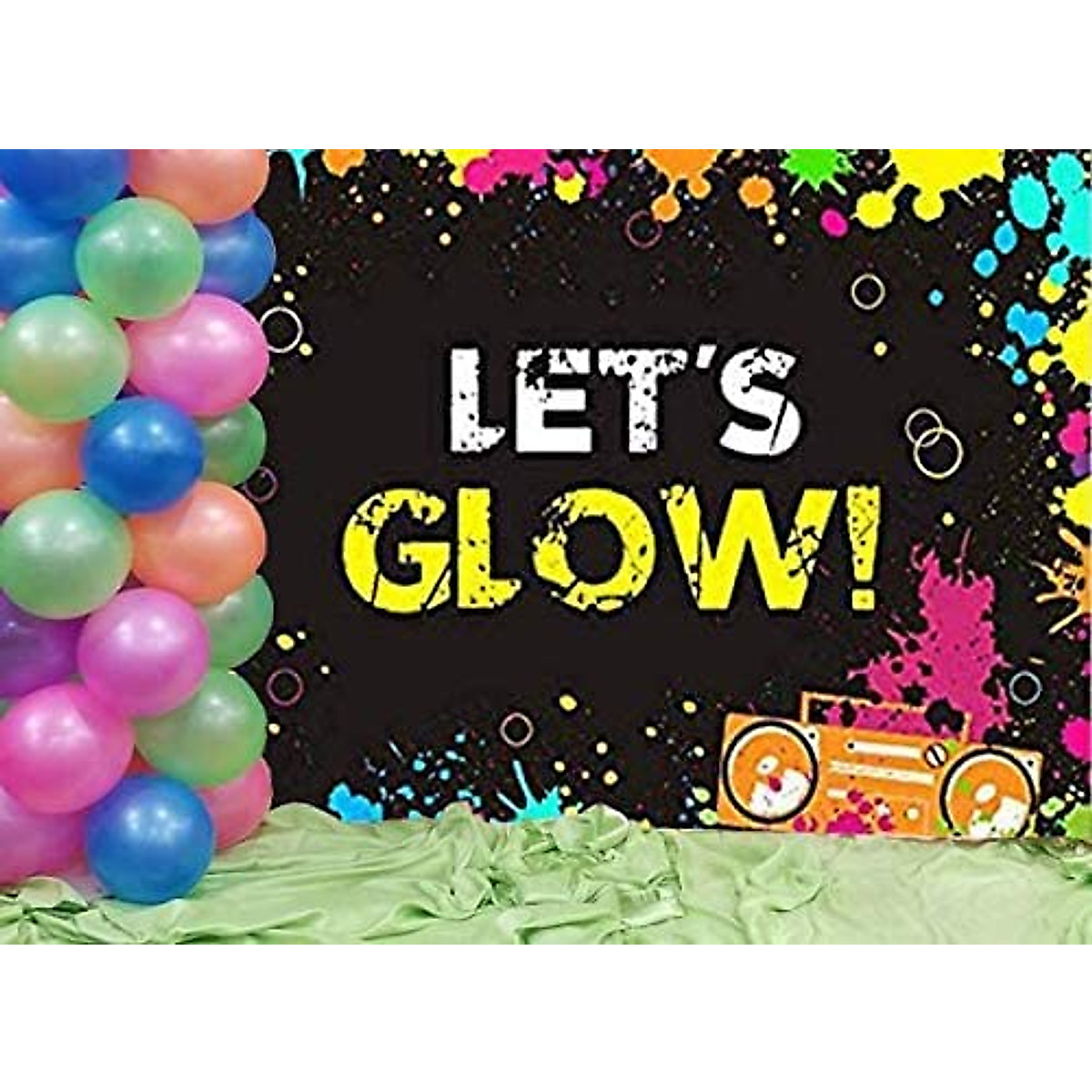 Glow Neon Splatter Photography Backdrop Vinyl Glowing in The Dark Party Decoration Teens Let's Glow Birthday Banner Photo Background Supplies Photo Booth Studio Props 5x3ft