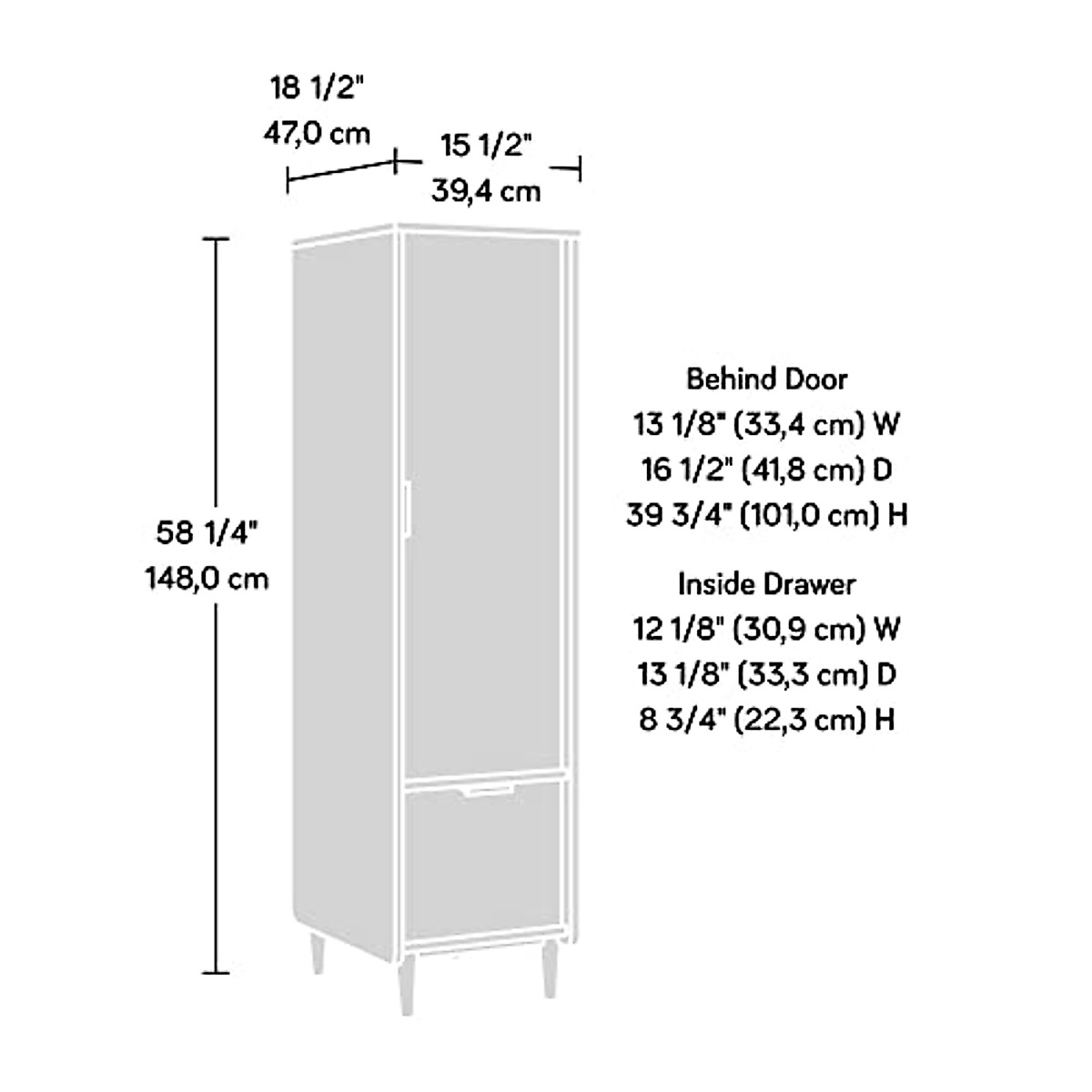 Sauder Clifford Place Storage Cabinet, L: 15.51" x W: 18.50" x H: 58.27", Jet Acacia Finish