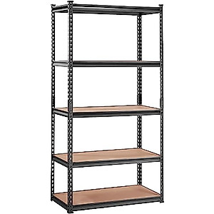 VEVOR Storage Shelving Unit, 5-Tier Adjustable, 2000 lbs Capacity, Heavy Duty Garage Shelves Metal Organizer Utility Rack, Black, 36" L x 18" W x 72" H for Kitchen Pantry Basement Bathroom Laundry