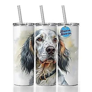 English Setter Dog Illustration Skinny Tumbler 20oz with Straw Insulated Water Bottle Gift