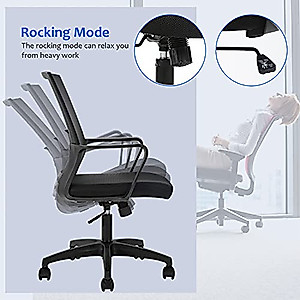 Home Office Chair Ergonomic Desk Chair Mid-Back Mesh Computer Chair Lumbar Support Comfortable Executive Adjustable Rolling Swivel Task Chair with Armrests,Black