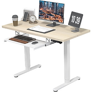 JOY worker Height Adjustable Electric Standing Desk with Keyboard Tray, 48x24 Inches Sit Stand Up Desk with 3-Stage Memory Preset, Spilce Board Workstation Table for Home Office, Natural+White