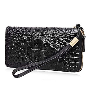 PIJUSHI Designer Genuine Leather Top Handle Shoulder Bag Bundle with Crocodile Leather Wristlet Wallet