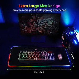Blade Hawks Extra Large RGB Gaming Mouse Pad, Extended Soft LED Mouse Pad, Anti-Slip Rubber Base, Computer Keyboard Mousepad Mat (31.5 x 12 Inch)