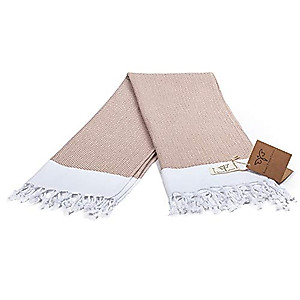Smyrna Original Turkish Hand Towels Orientina Series Set of 2 | 100% Cotton, 16 x 40 Inches | Decorative Bathroom Peshtemal Towel for Hand, Face, Hair, Gym, Yoga, Tea, Kitchen and Bath (Latte)