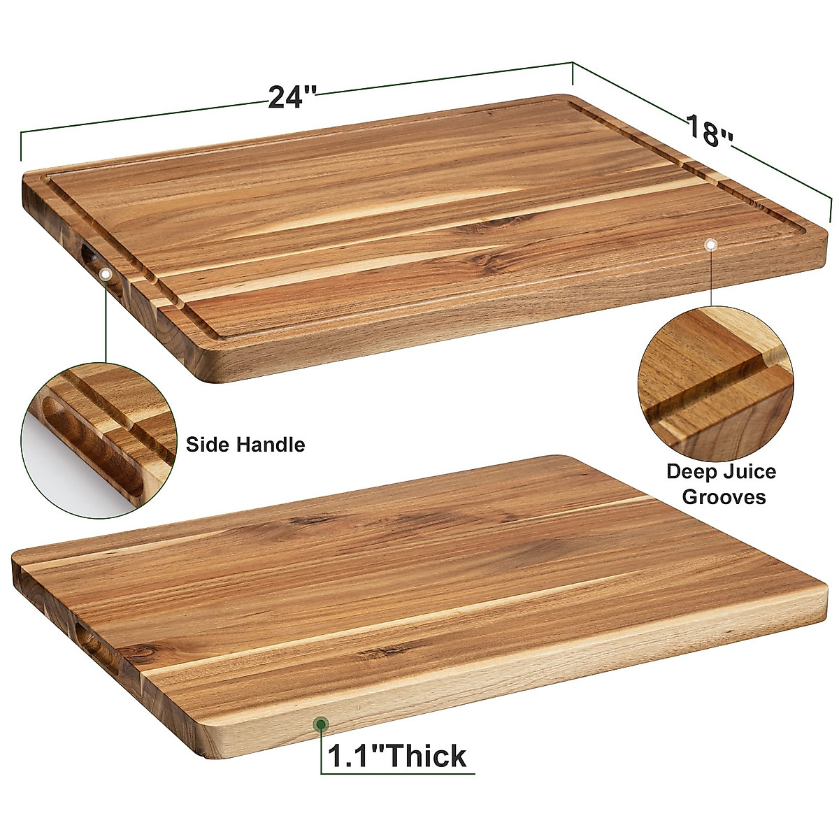 Acacia Wood Cutting Board 24x18 inch, Butcher Block Cutting Board with Handle Juice Groove for Kitchen, Extra Large Charcuterie Boards Chopping Board
