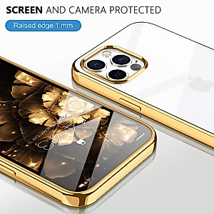 MILPROX Compatible for iPhone 12 Pro Max (2020), Clear Transparent Shockproof Shell Protective Bumper Cover with Electroplated Edge Anti-Yellow Cases - Gold