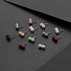 Charisma 6mm Composite Pearl Earrings Round Ball Pearls Stud Earrings Hypoallergenic 12 Pairs Mixed Color Imitation Pearl Earrings Set for Women
