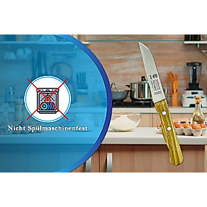 SMI - 2 Pcs Paring Knife Set Peeling Knife Straight & Curved Vegetable Knife Fruit Knife Olive Wood Handle Solingen Knife Made in Germany - Not Dishwasher Safe