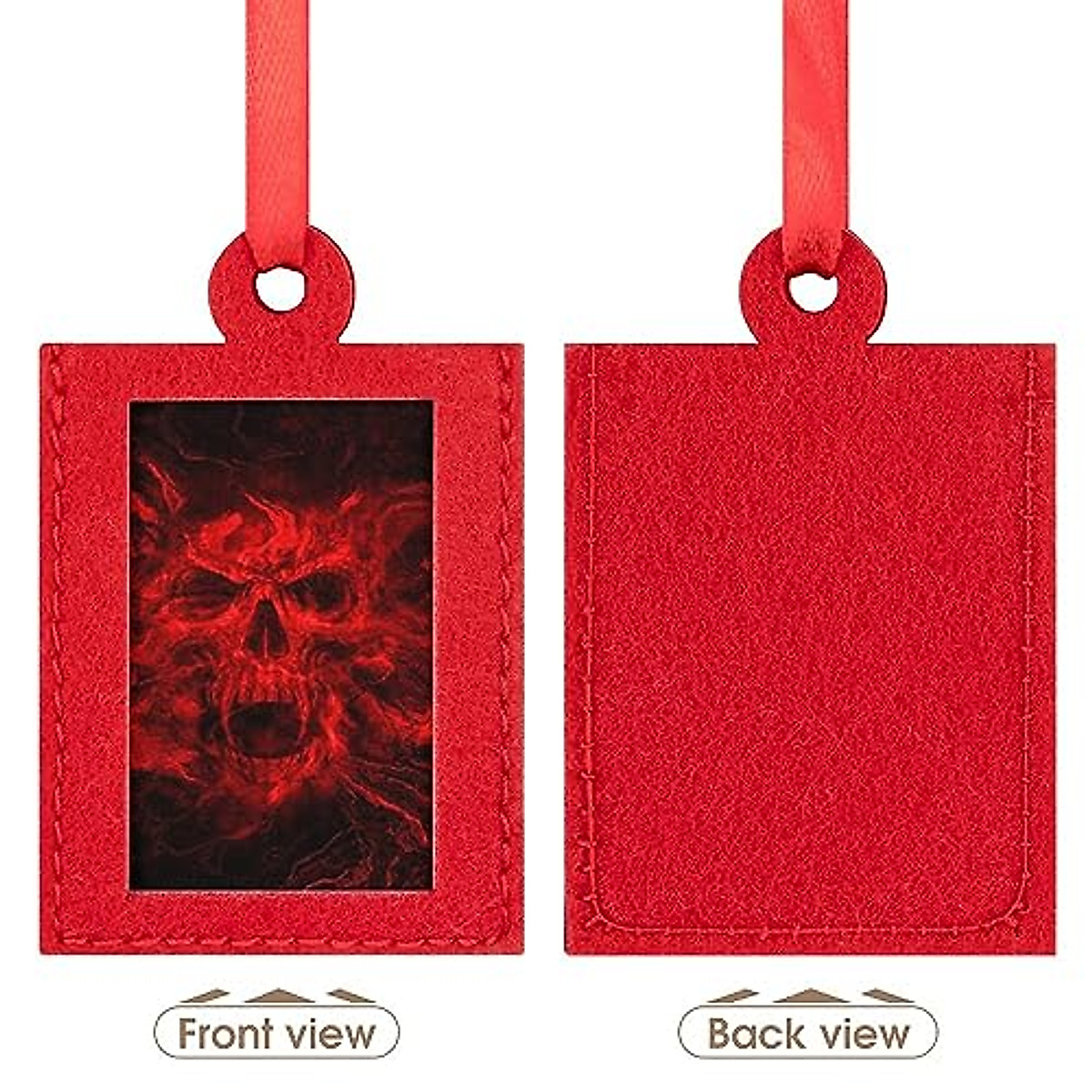 Red Flame Skull Christmas Mini Felt Photo Frame Hanging Decorations for Family Xmas Holiday Party 2PCS