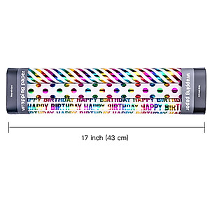 WRAPAHOLIC Birthday Wrapping Paper Roll - Mini Roll - 3 Rolls - 17 inch x 120 inch Per roll - Colorful Foil Birthday Design for Party, Holiday, Baby Shower